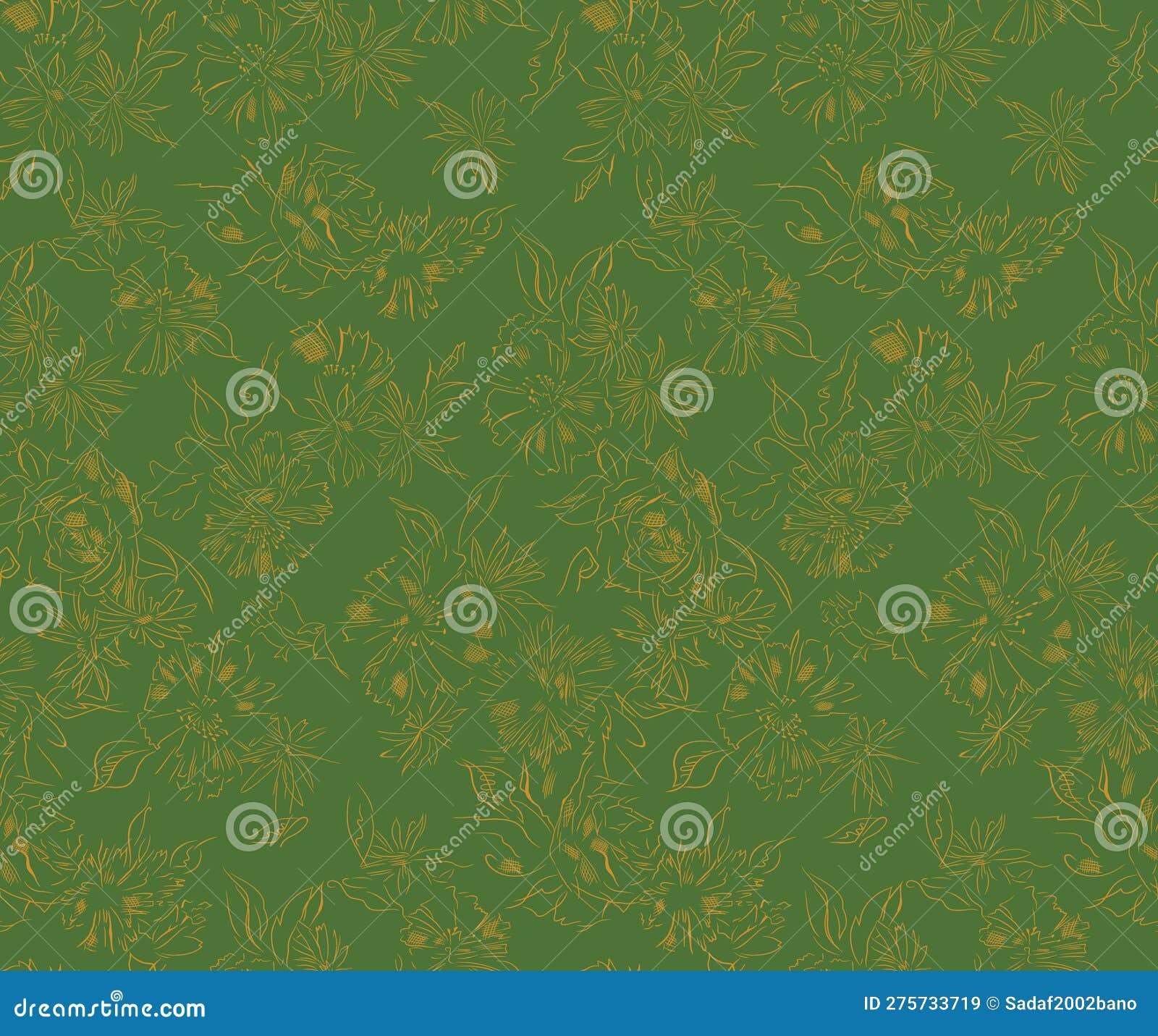 Doodled Botany Plants Seamless Repeat Pattern. Random Placed, Various ...