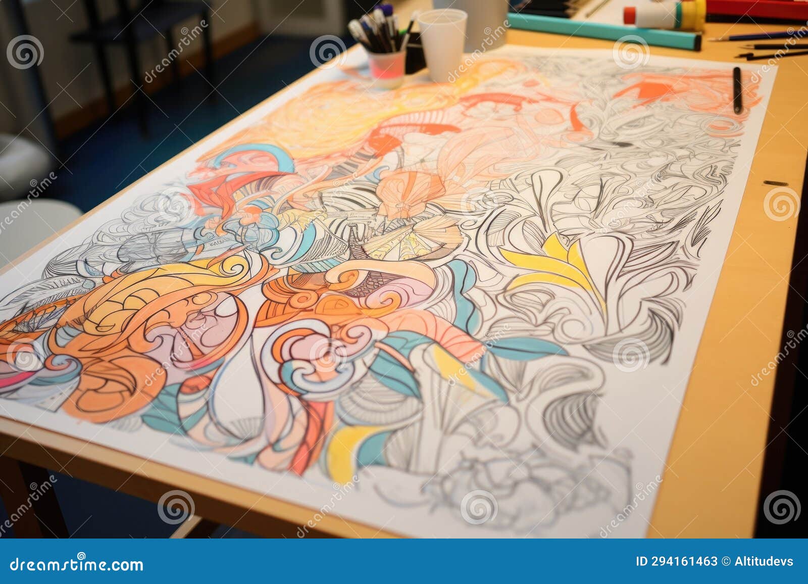 A Doodled Poster Laying on a Drawing Desk Stock Image - Image of poster ...