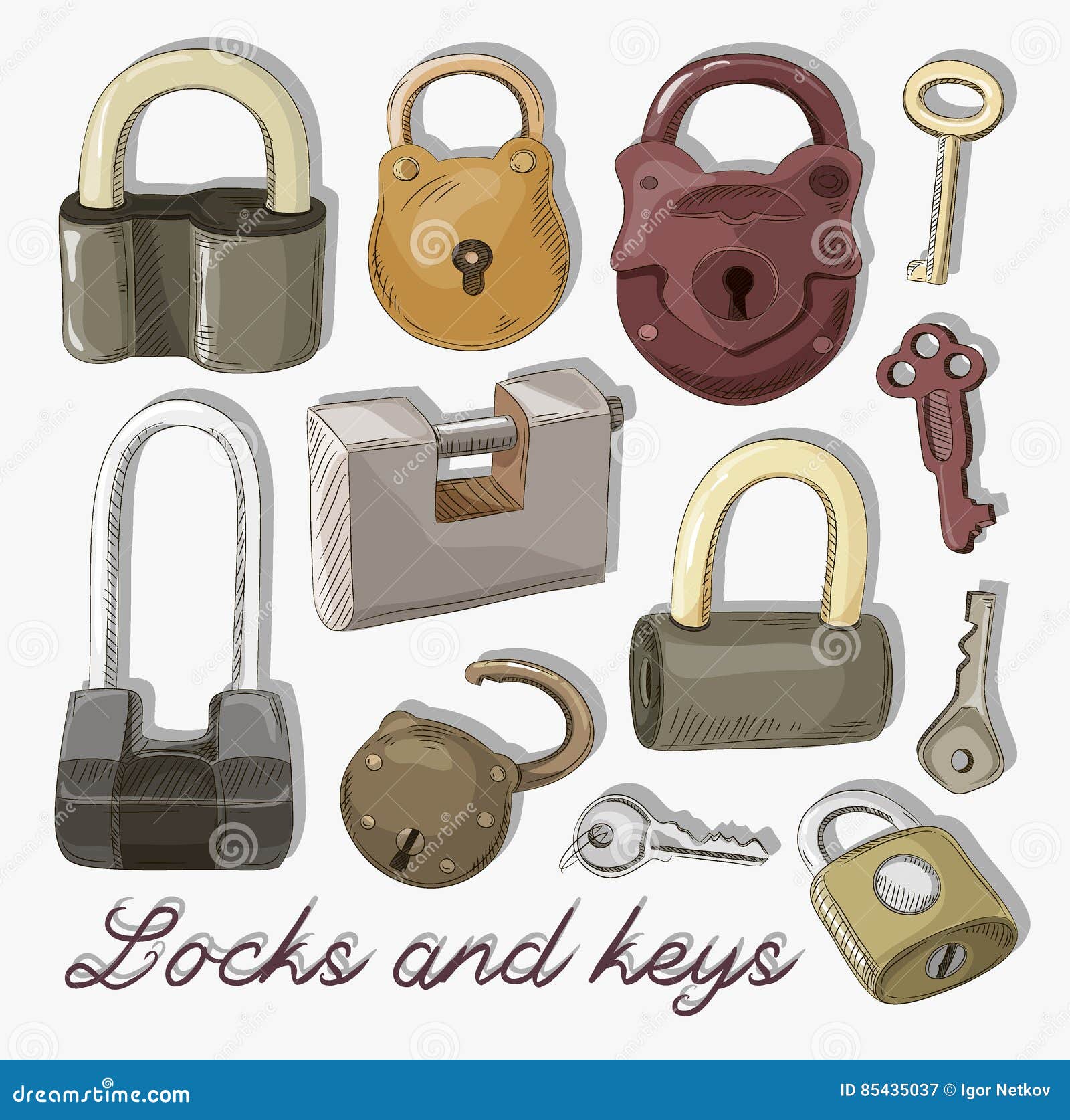 Doodled Set of Different Locks and Keys Stock Vector - Illustration of ...