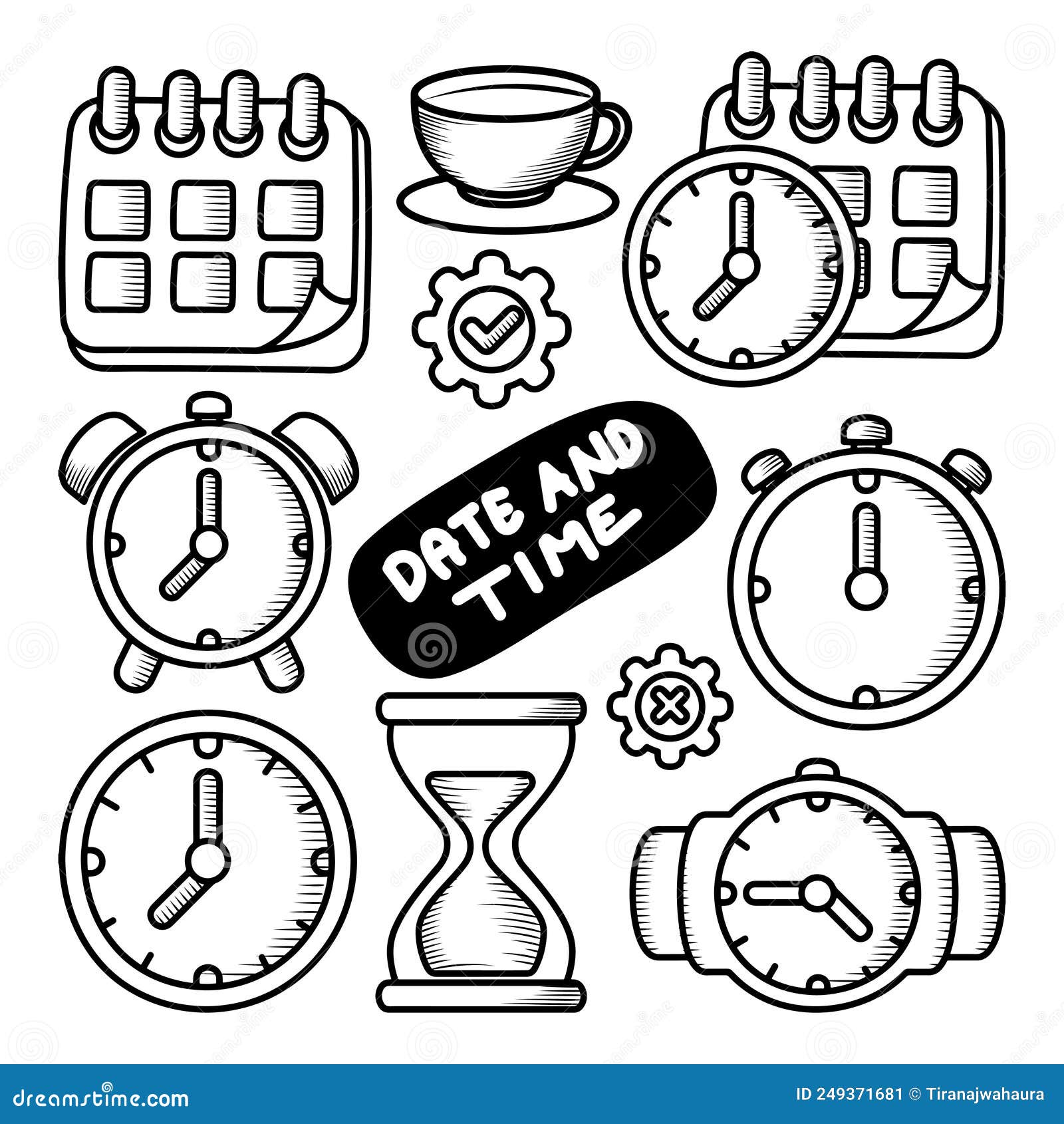 Date and Time Hand Drawn Doodle Elements Stock Vector - Illustration of ...