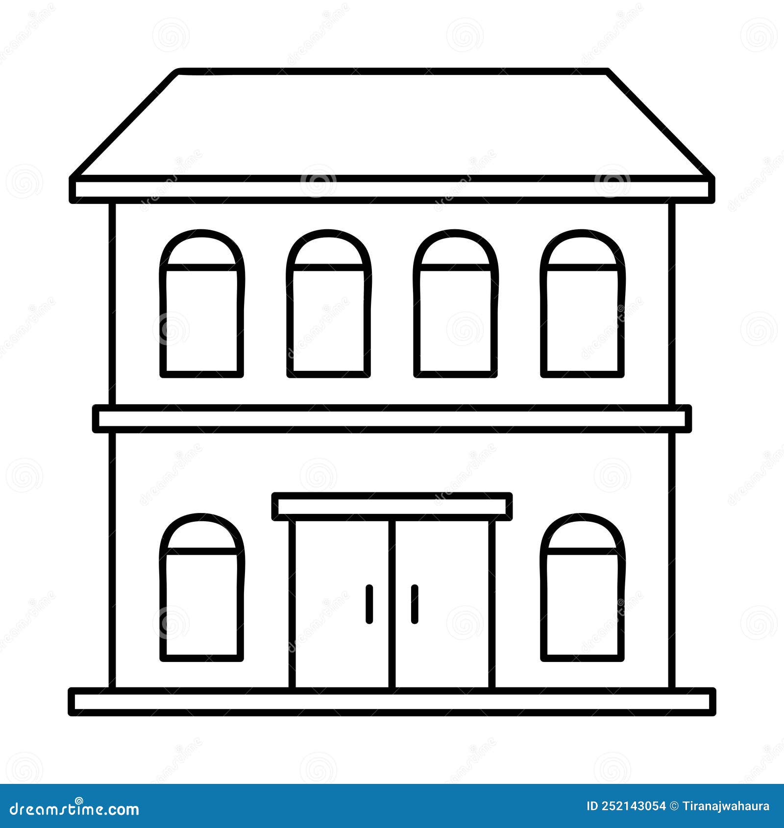 Two Level Building with Simple Line Design Vector Illustration Stock ...