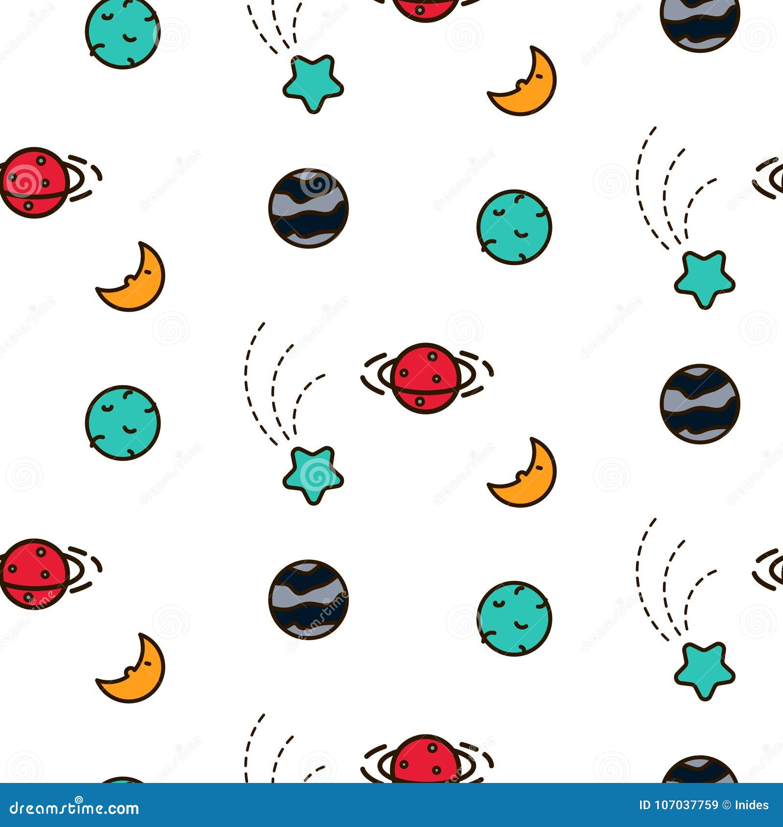Doodles Cosmic Seamless Vector Pattern. Stock Vector - Illustration of ...