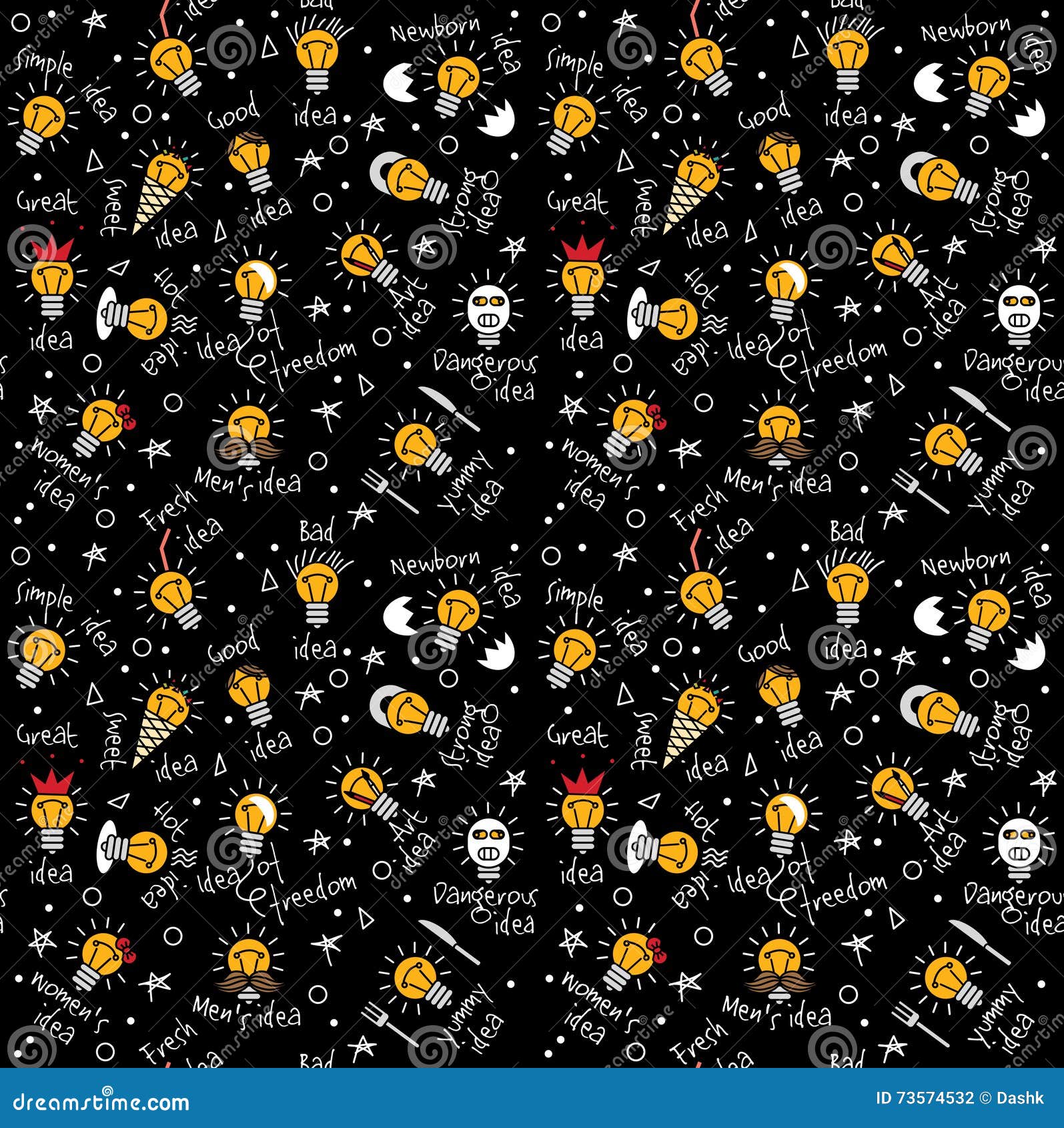 Doodles Creative Ideas Dark Color Seamless Pattern. Stock Vector ...