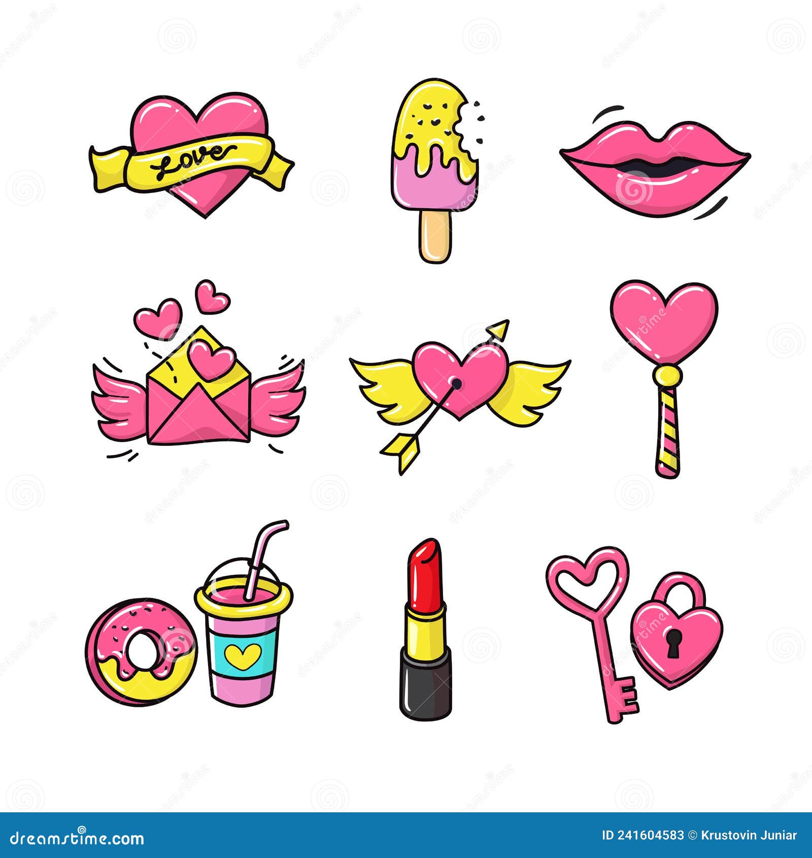Doodles Cute Valentines Elements Vector Stock Vector - Illustration of ...