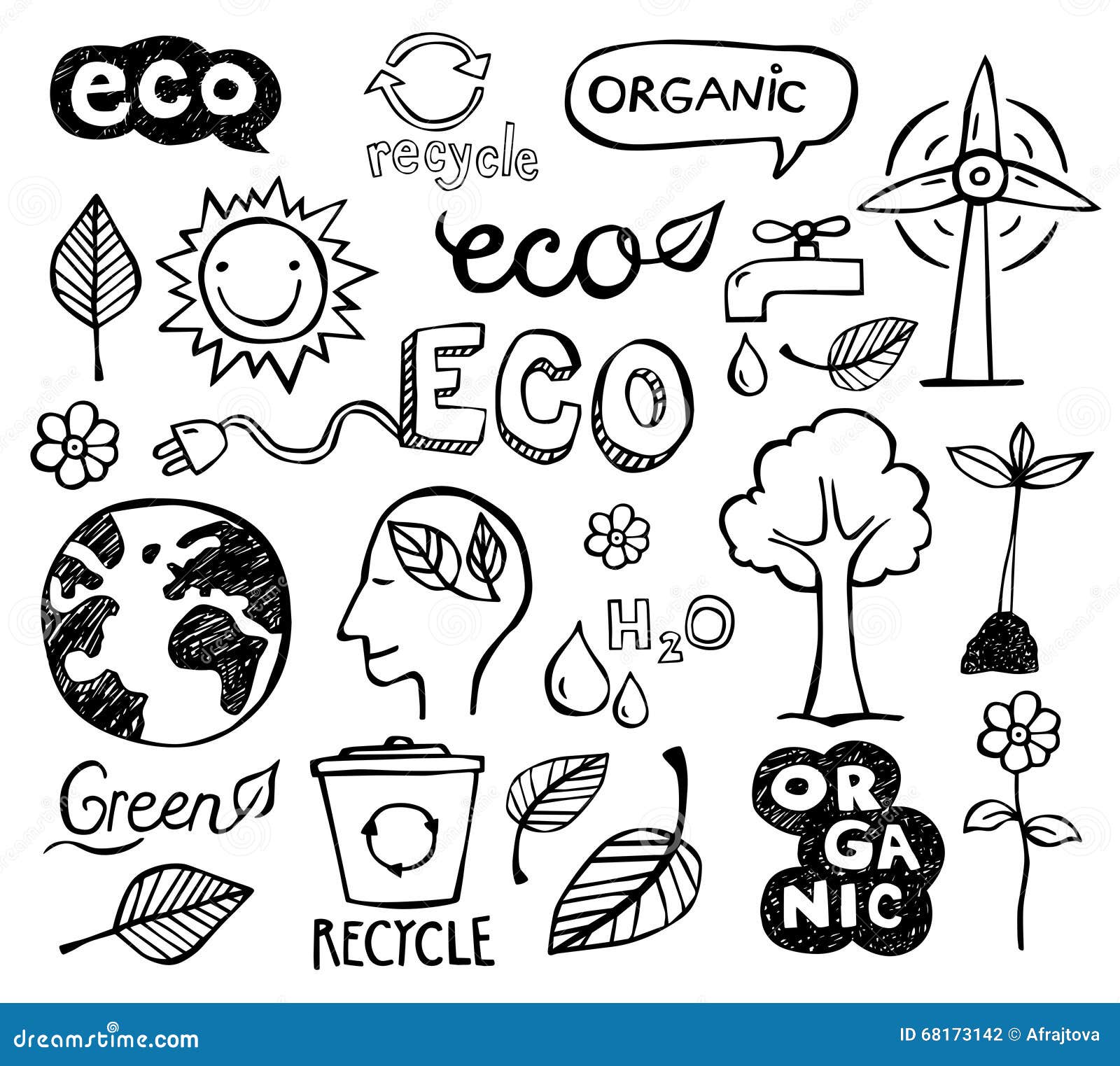 Doodles de Eco ilustración del vector. Ilustración de mano - 68173142