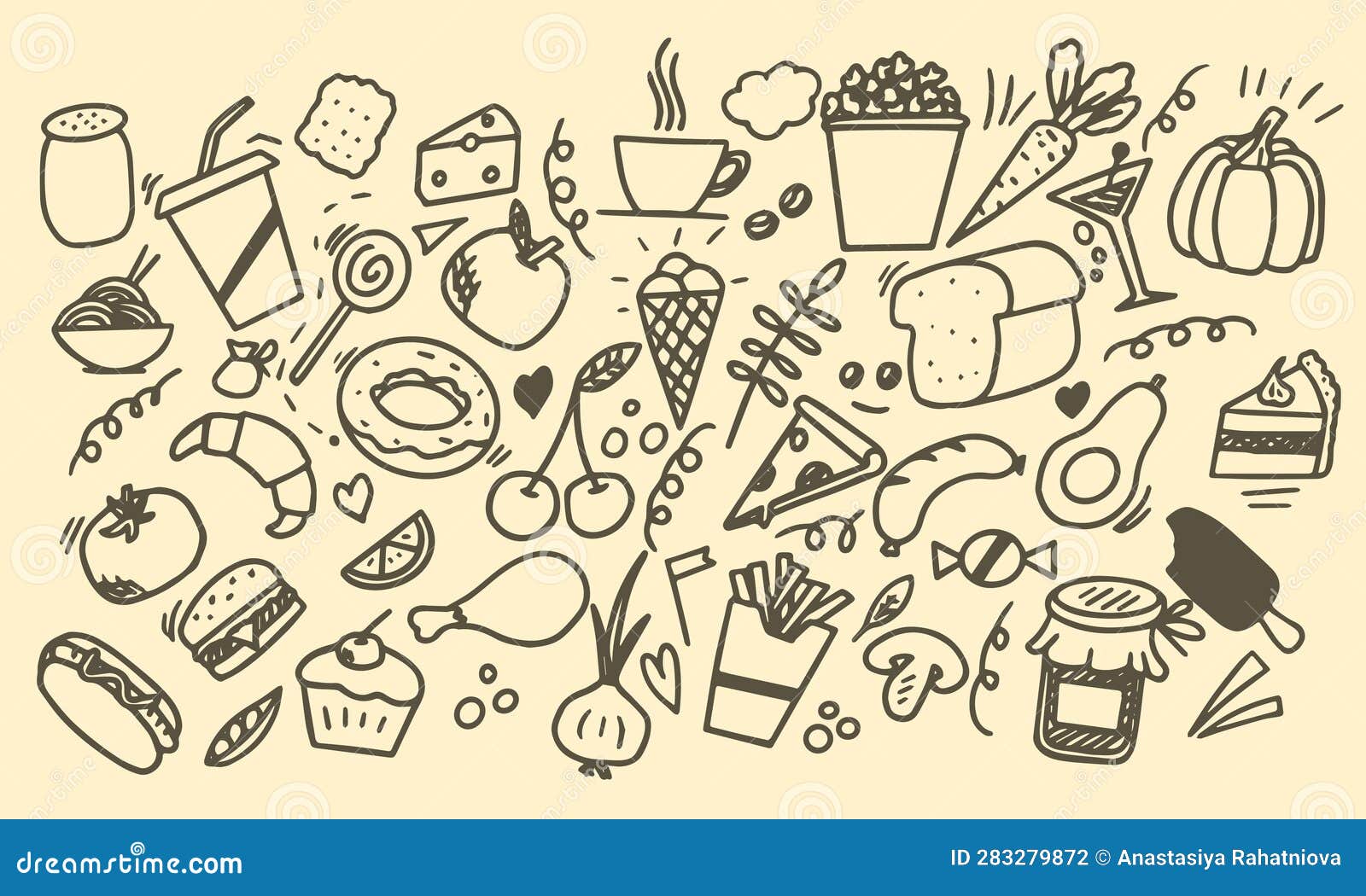 Doodles of Different Types of Food Vector Illustration, Hand Drawn ...