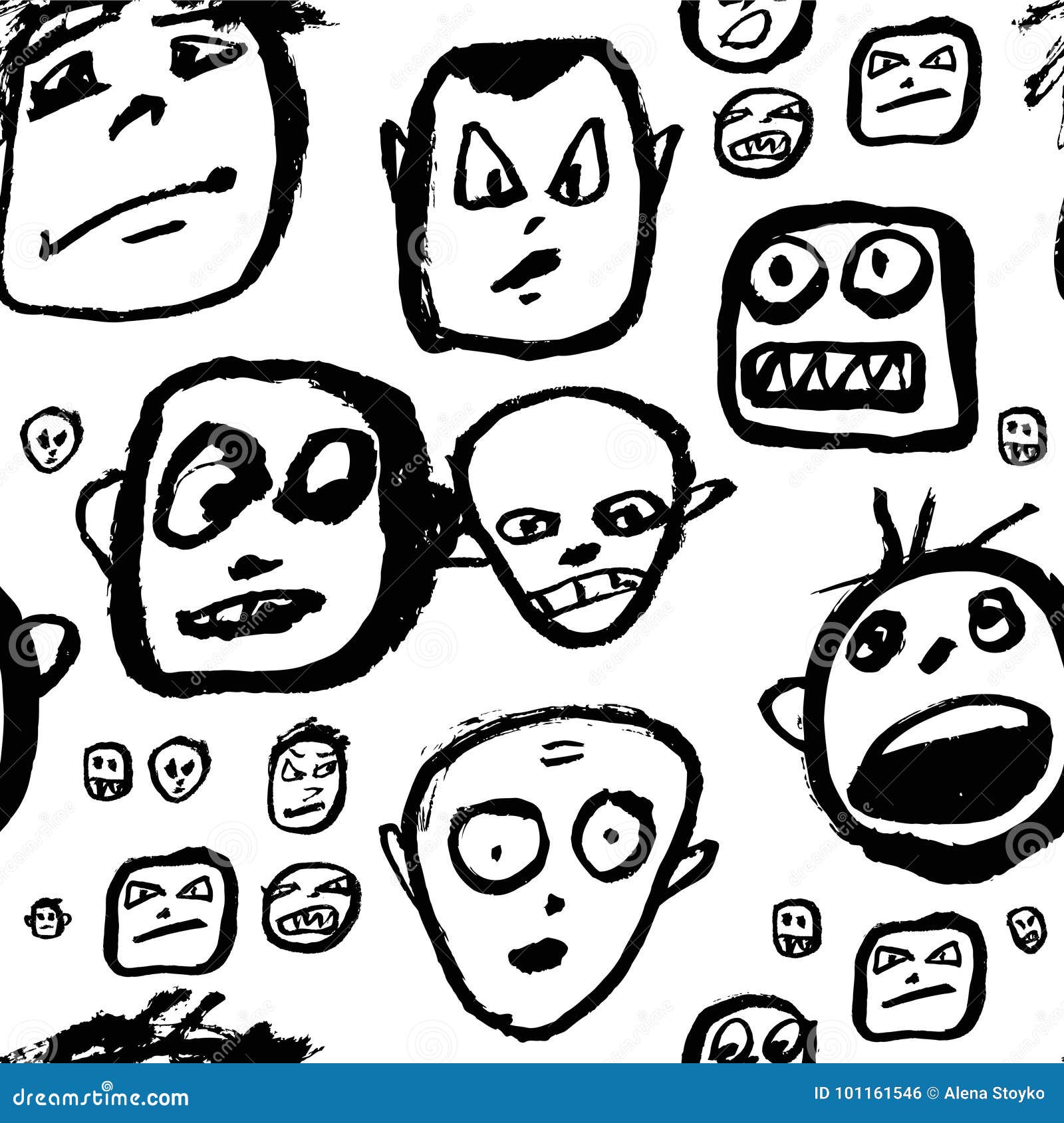 Doodles faces pattern stock vector. Illustration of community - 101161546