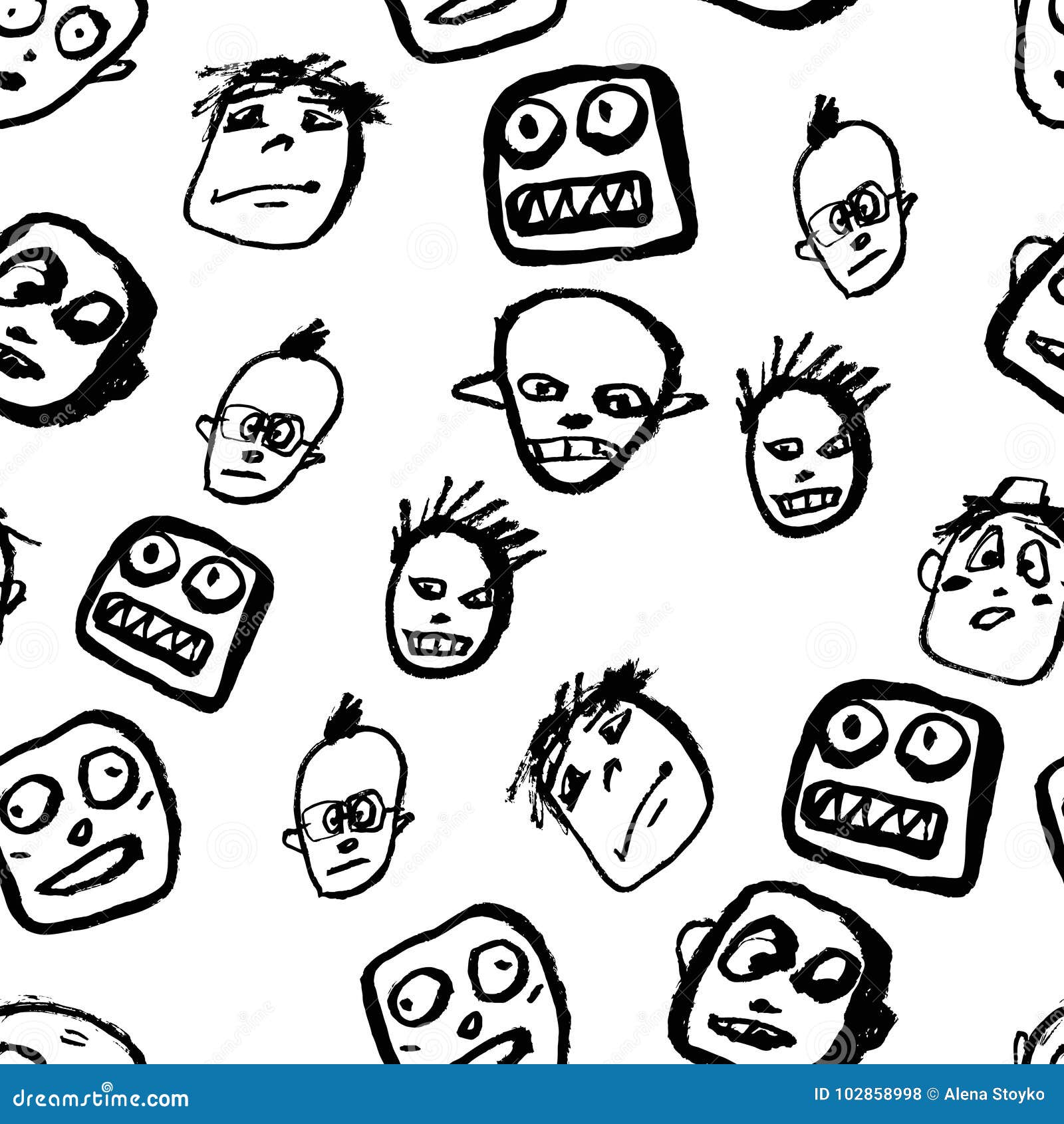 Doodles faces pattern stock vector. Illustration of isolated - 102858998