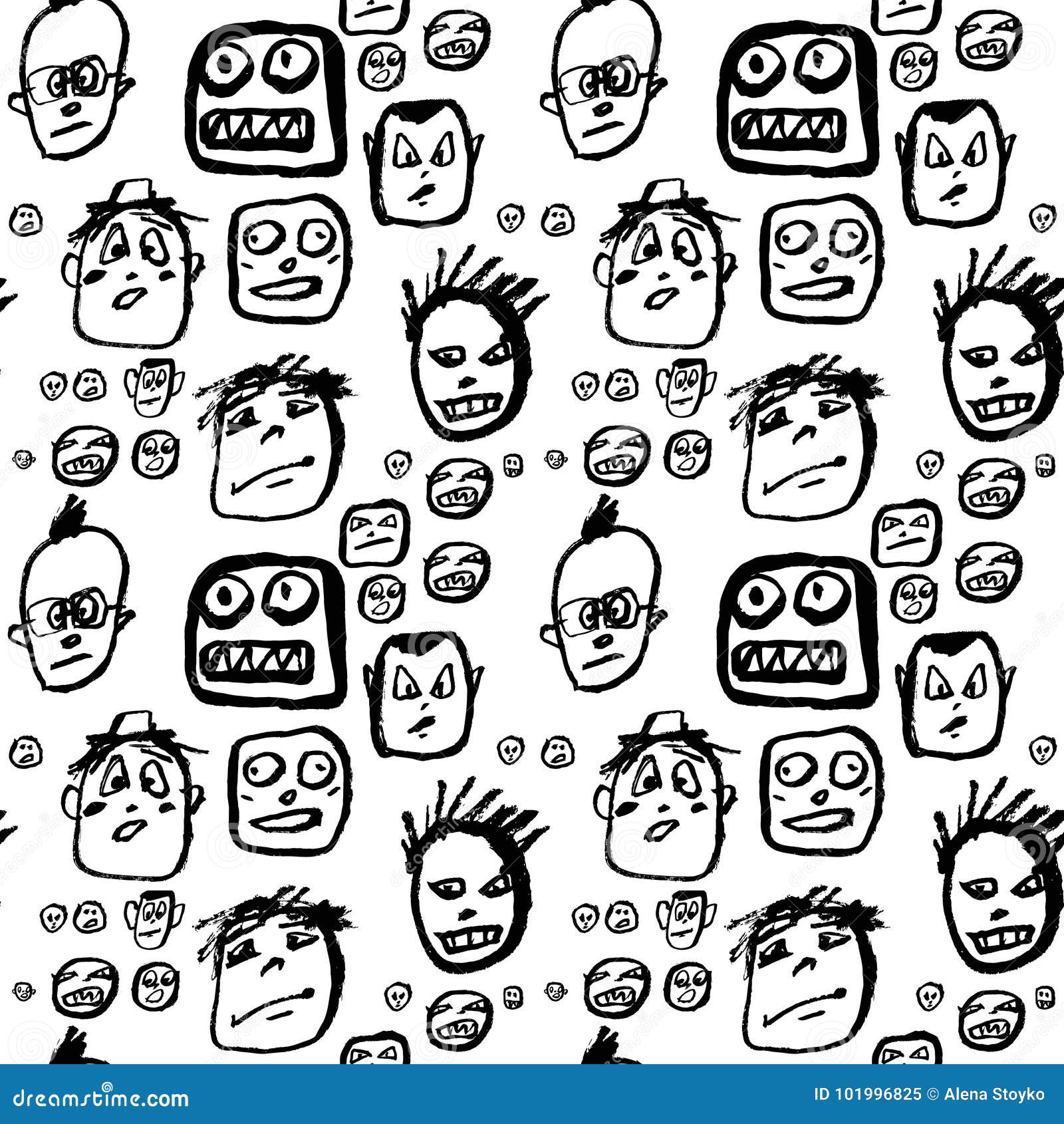 Doodles faces pattern stock vector. Illustration of face - 101996825