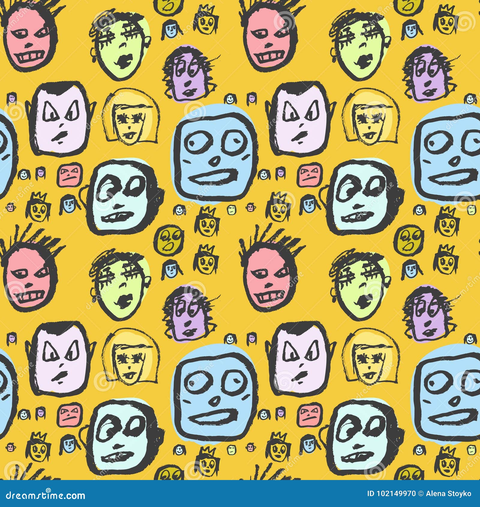 Doodles faces pattern stock vector. Illustration of character - 102149970