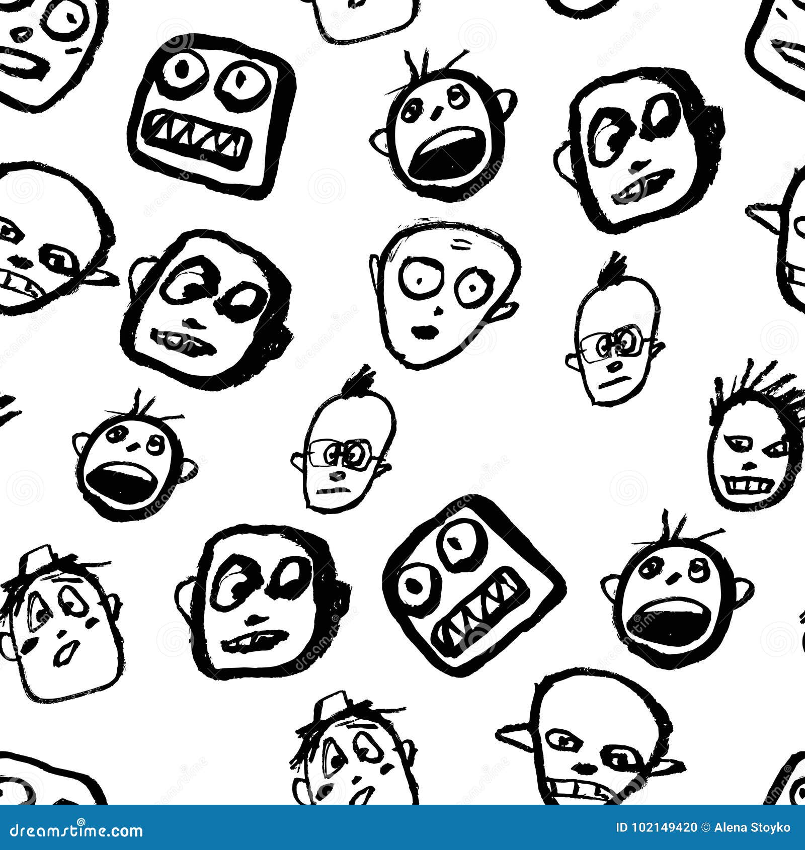 Doodles faces pattern stock vector. Illustration of caricature - 102149420