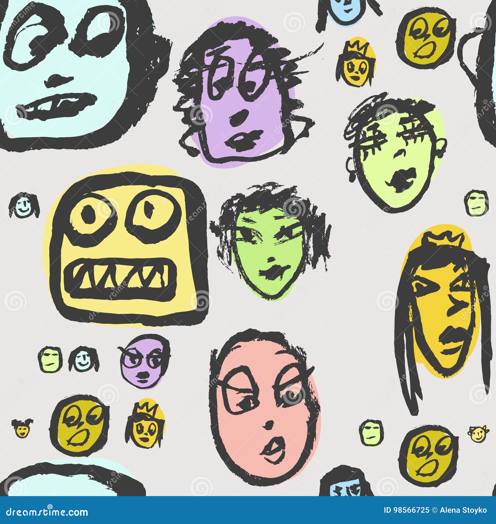 Doodles faces pattern stock vector. Illustration of human - 98566725
