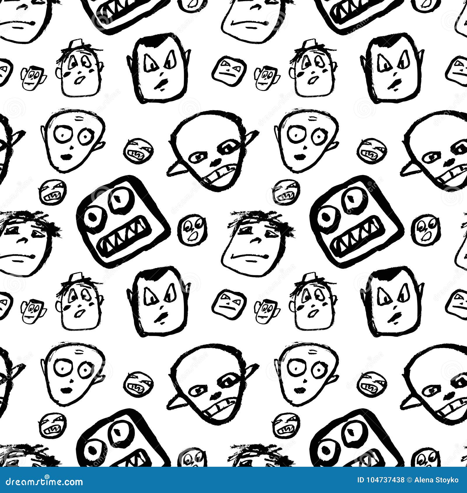 Doodles faces pattern stock vector. Illustration of doodle - 104737438