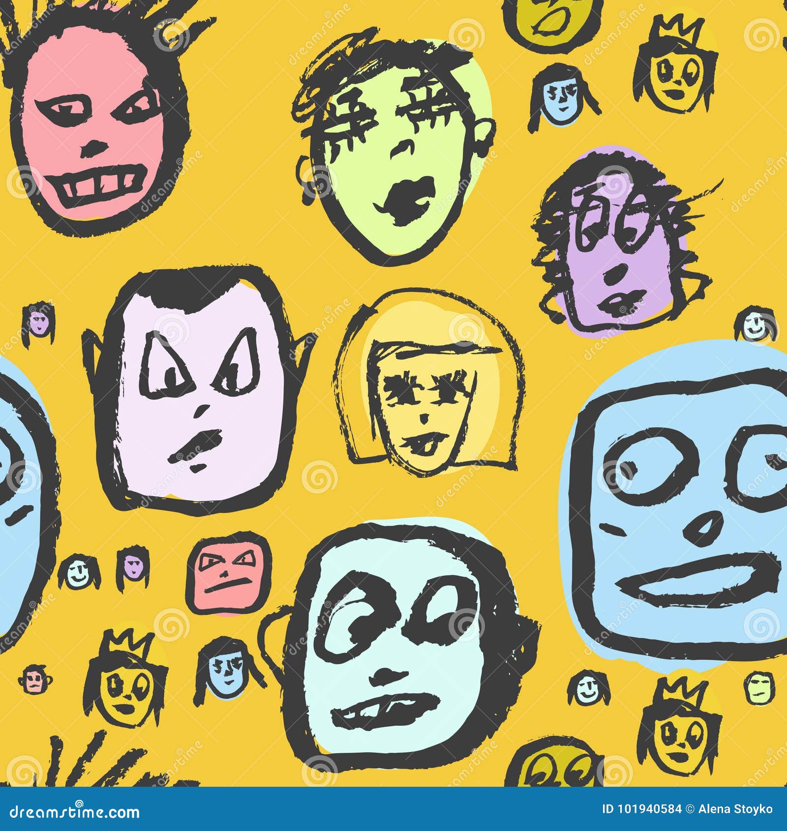 Doodles faces pattern stock vector. Illustration of humor - 101940584