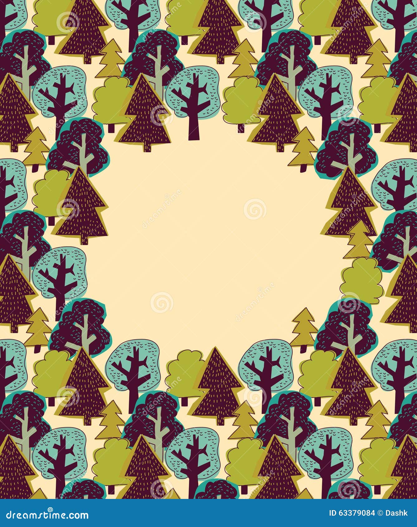 Doodles Forest Color Border Frame. Stock Vector - Illustration of ...