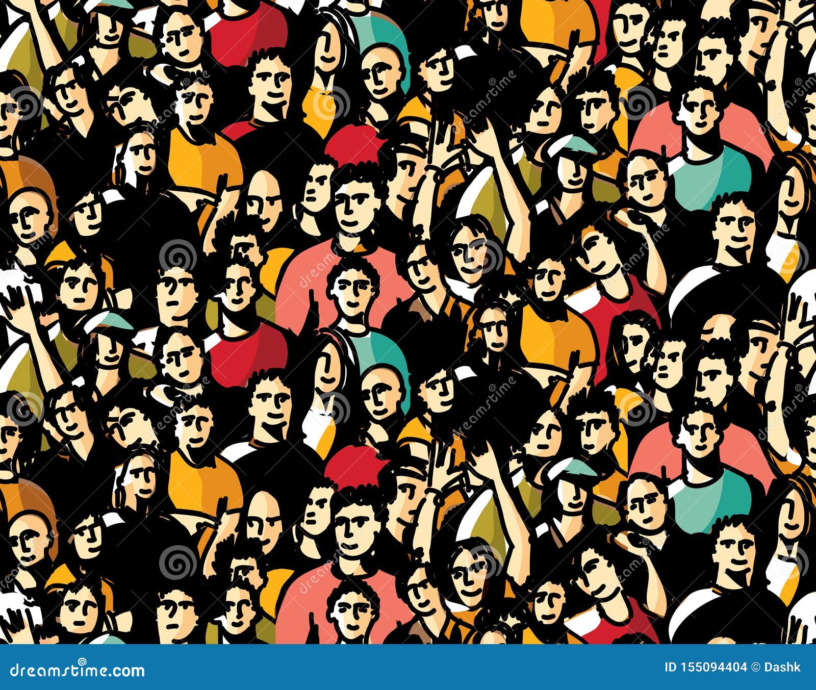 Happy Crowd Vector Illustration. Man And Woman With Raised Hands ...