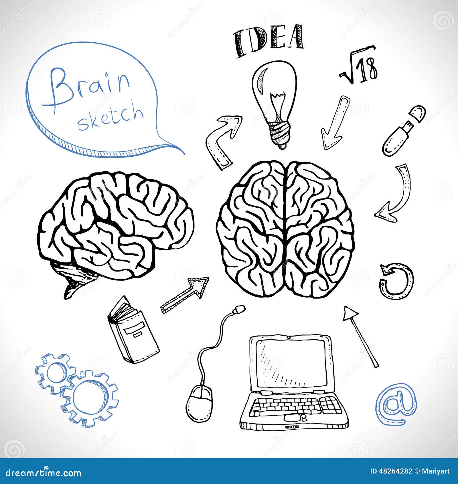 Doodles icons brain set stock vector. Illustration of computer - 48264282
