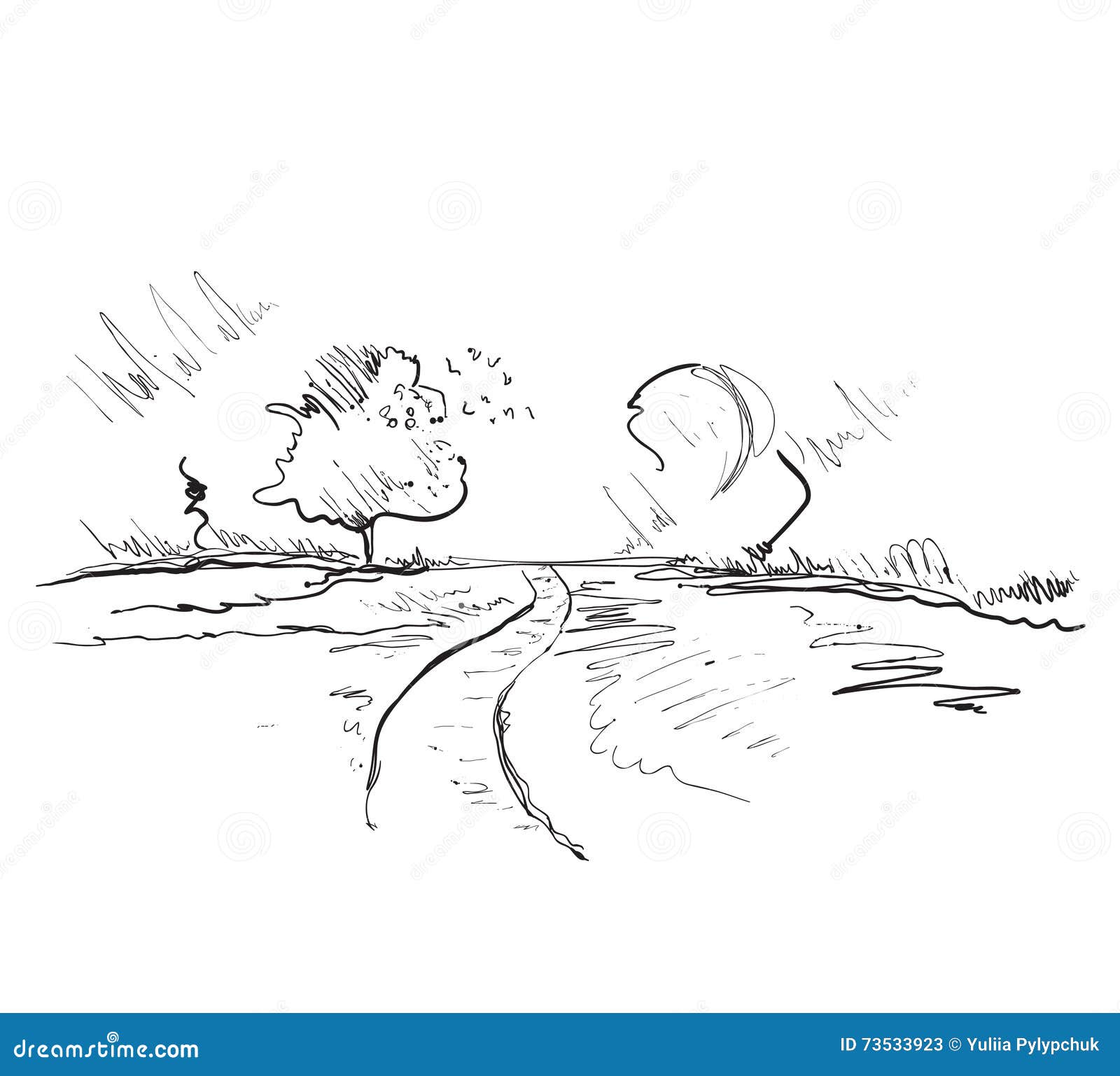 Doodles Landscape with Fields and Trees. Stock Vector - Illustration of ...