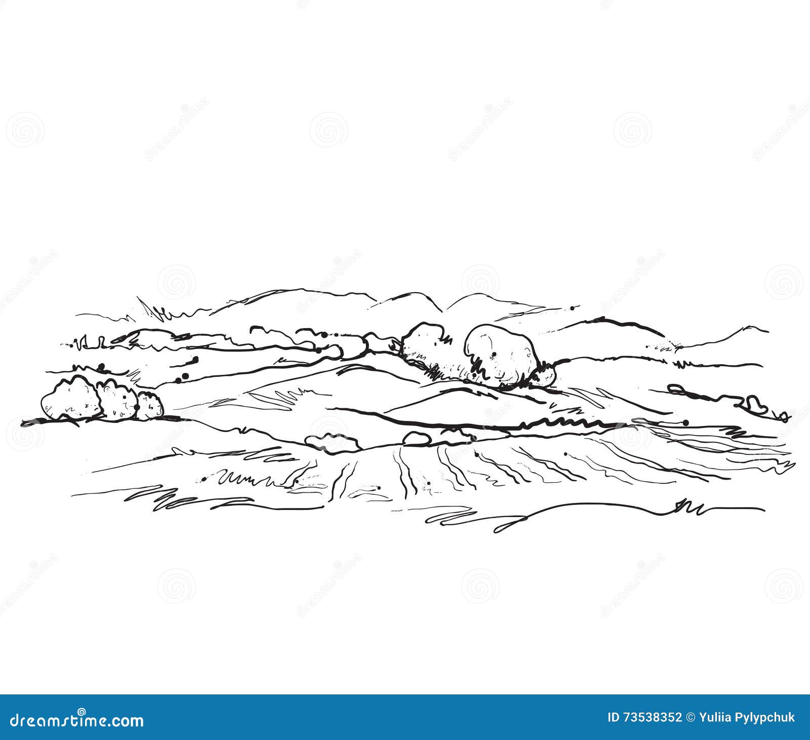 Doodles Landscape with Fields and Trees. Stock Vector - Illustration of ...