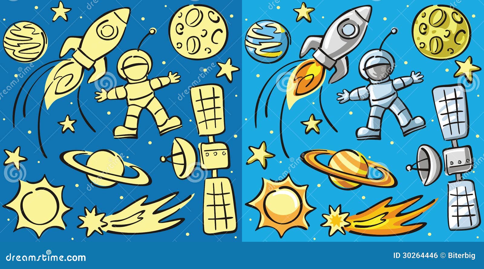 Doodles Elementos Del Espacio Partes Posteriores Inconsútiles