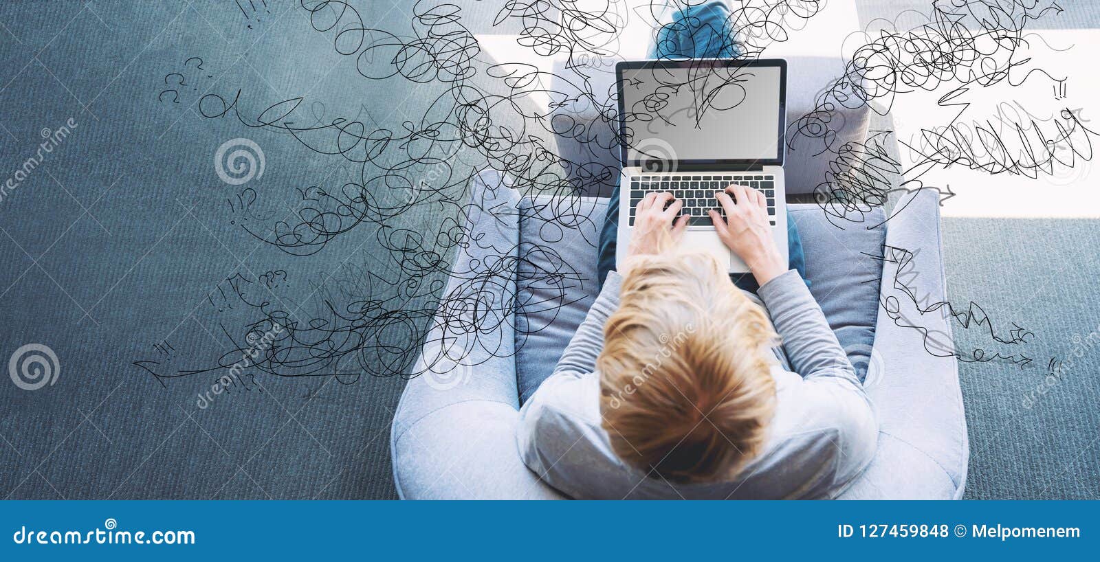 Doodles with Man Using a Laptop Stock Photo - Image of overhead, doodle ...