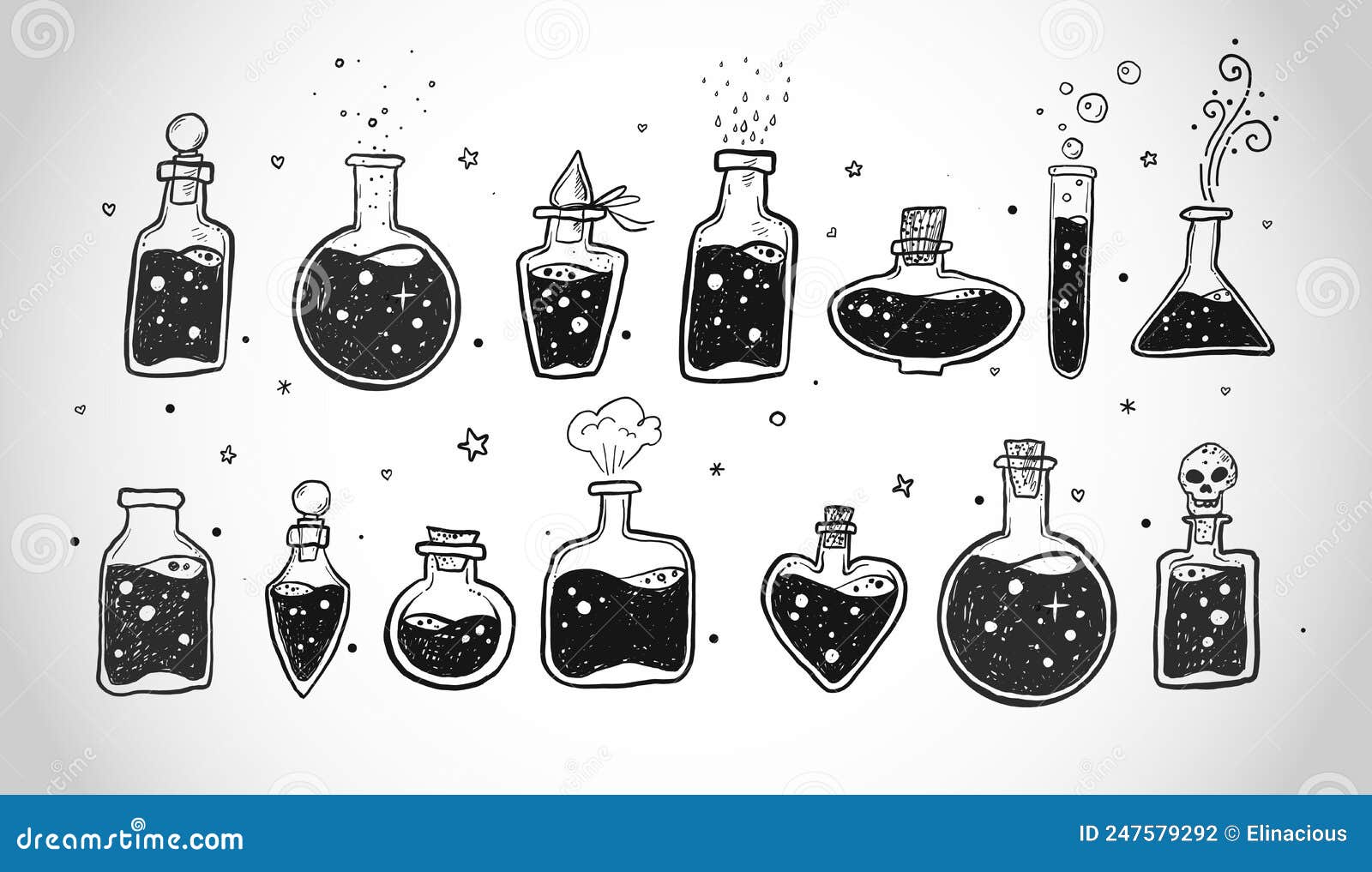 Doodles with Pharmaceutical Flasks, Beakers and Test Tubes. Sketches of ...