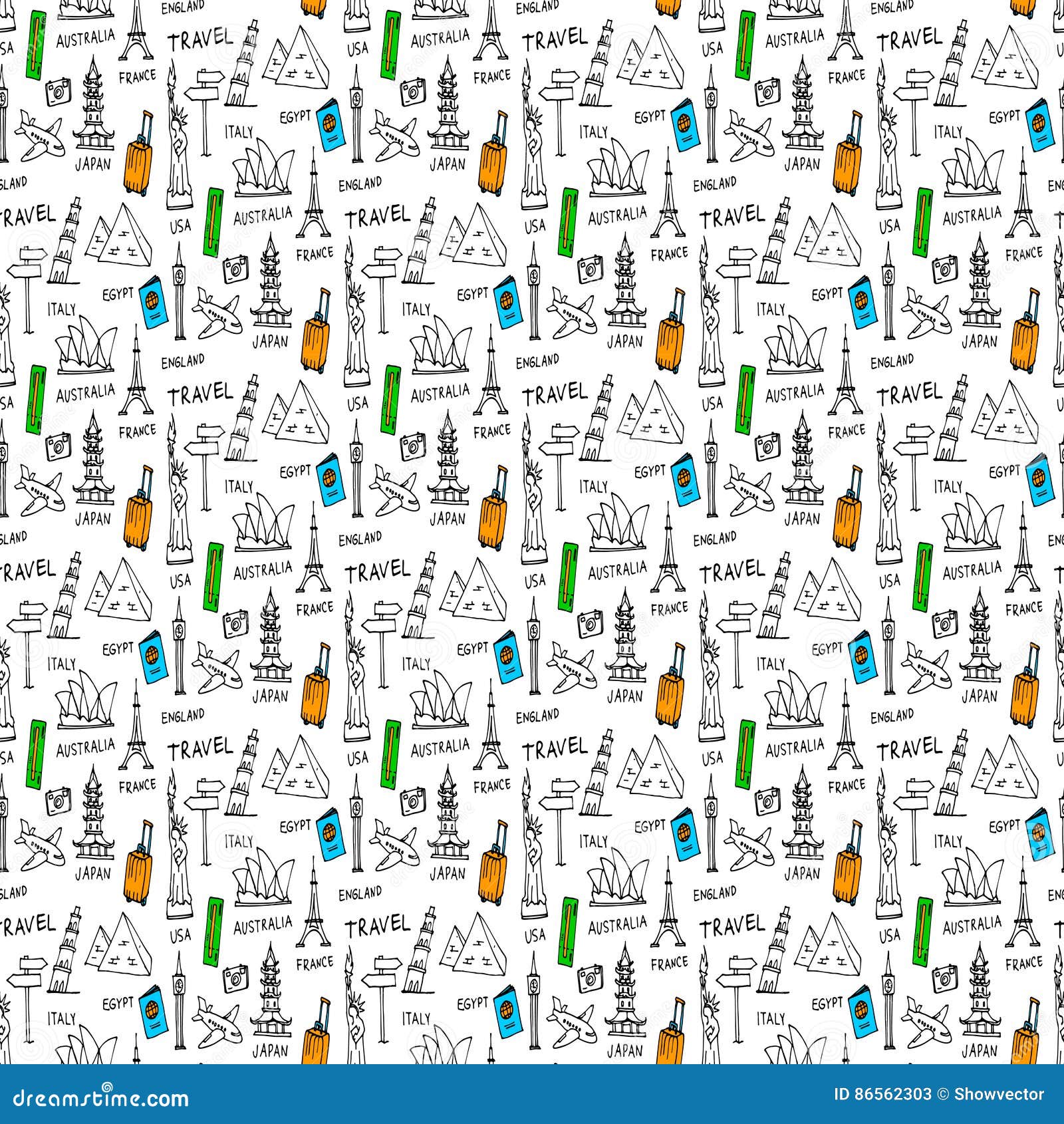 Doodles seamless pattern stock illustration. Illustration of retro ...