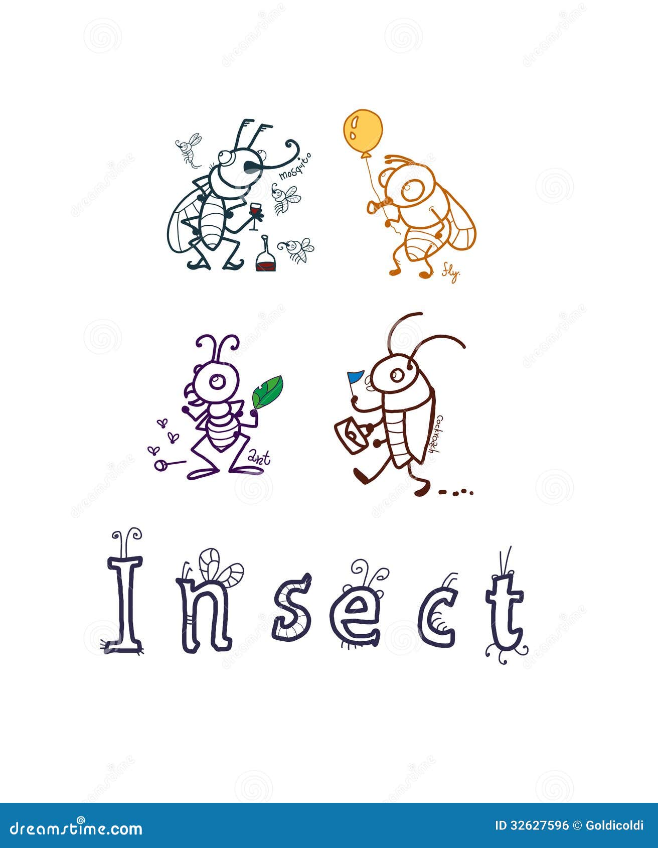 Doodles set insect stock vector. Illustration of drawing - 32627596
