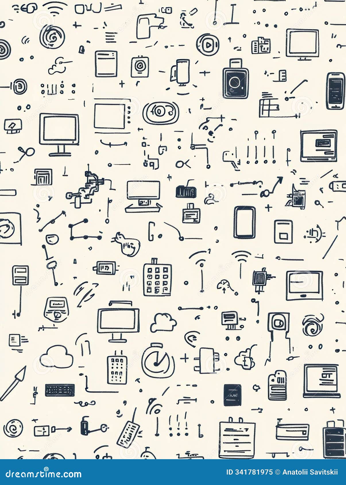 Doodles Showcase Tech Items Like Computers, Smartphones, Coding Symbols ...