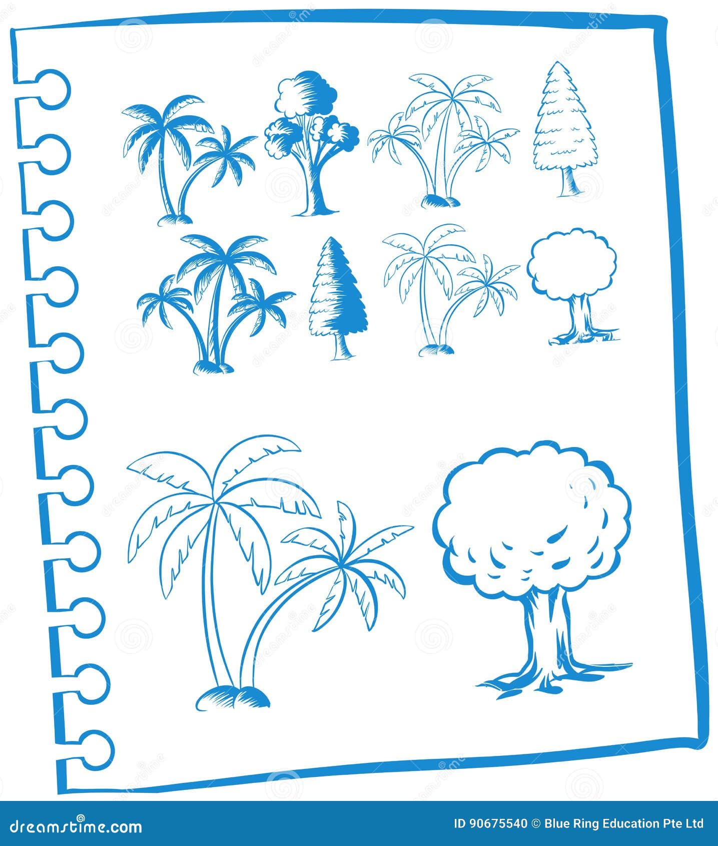 Doodles Trees in Blue Color Stock Vector - Illustration of group ...