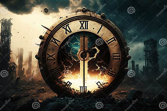 Doomsday Clock on Steampunk Apocalypse Backgroound Stock Illustration ...