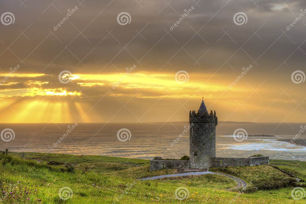 Doonagore Castle at Sunset in Ireland. Stock Image - Image of hill ...