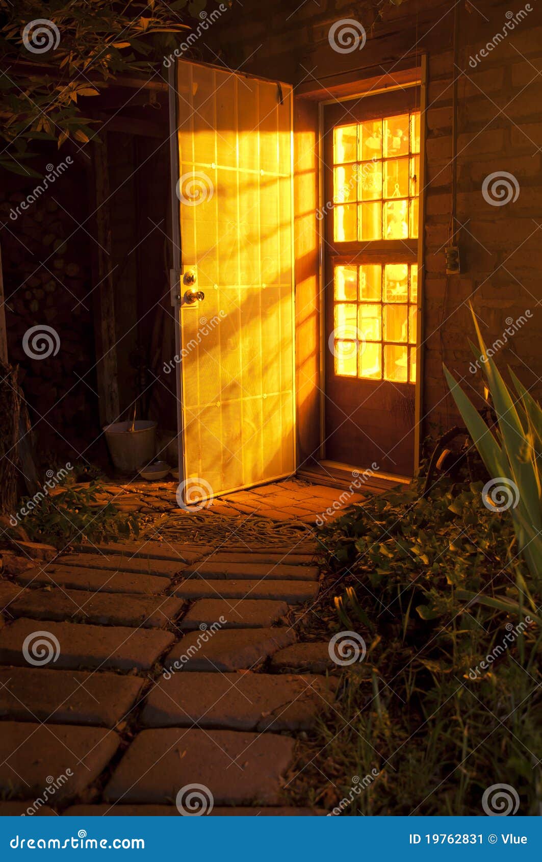 Door stock image. Image of plants, light, home, bricks - 19762831