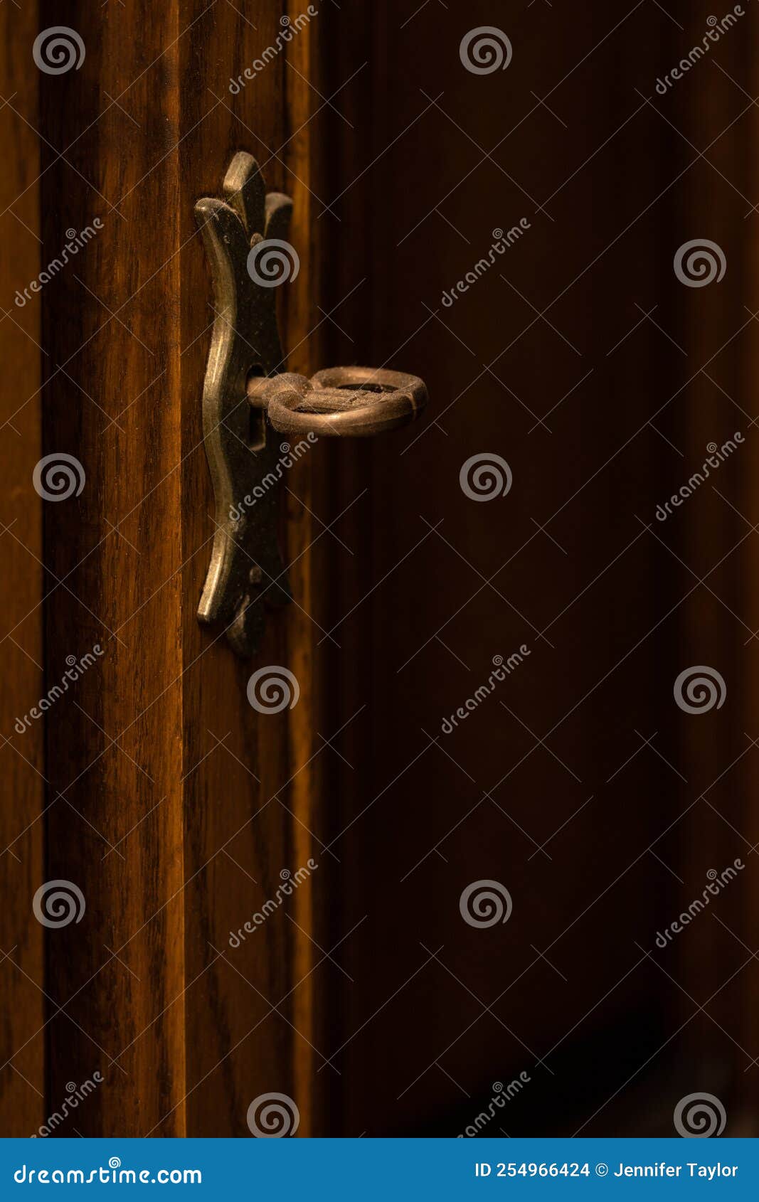 Closeup of Old, Vintage Key in Keyhole on Antique Wood Door Stock Photo ...