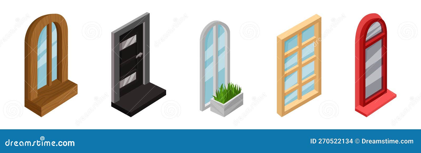 Door As Hinged Entry or Exit and Window Isometric Vector Set Stock ...