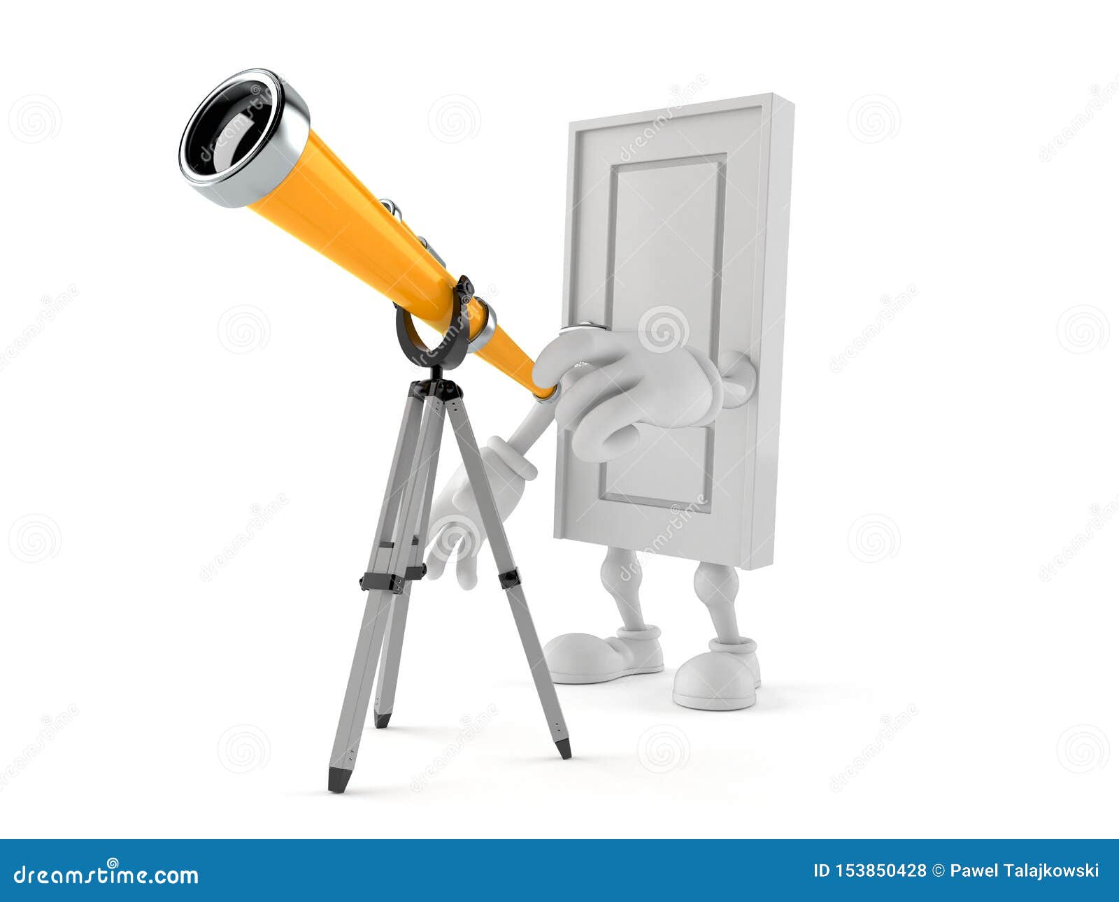 Door Character Looking through a Telescope Stock Illustration ...