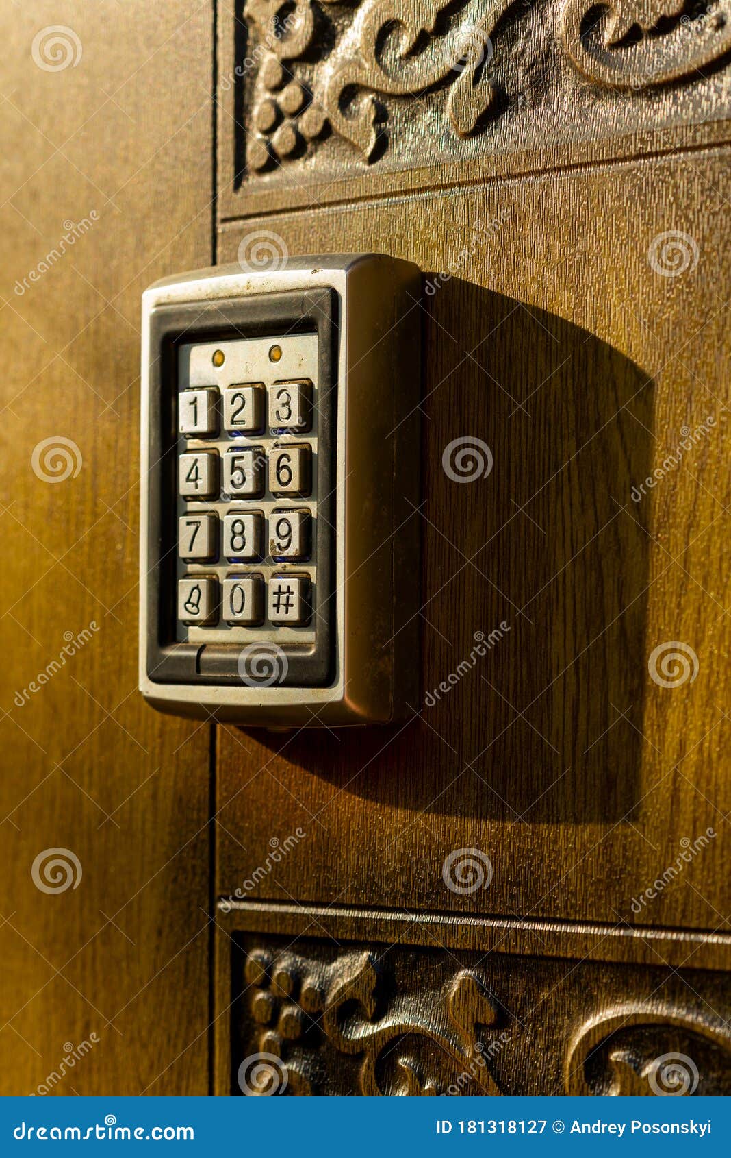Carved Door with a Combination Lock Stock Image - Image of carved ...