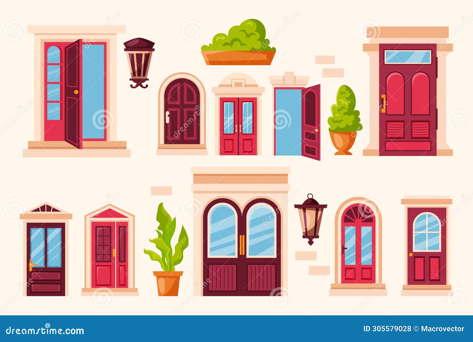 Door Design Hand Drawn Cartoon Set Stock Illustration - Illustration of ...