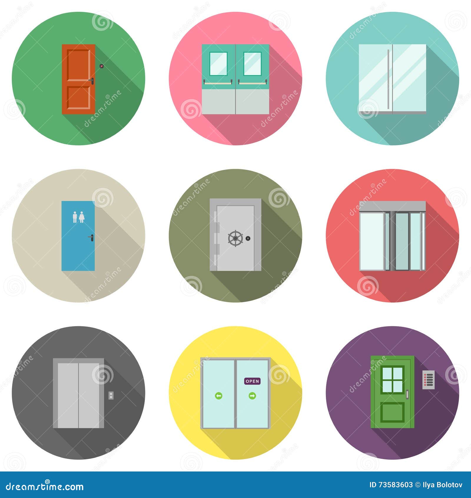 Door flat icons stock vector. Illustration of knocker - 73583603