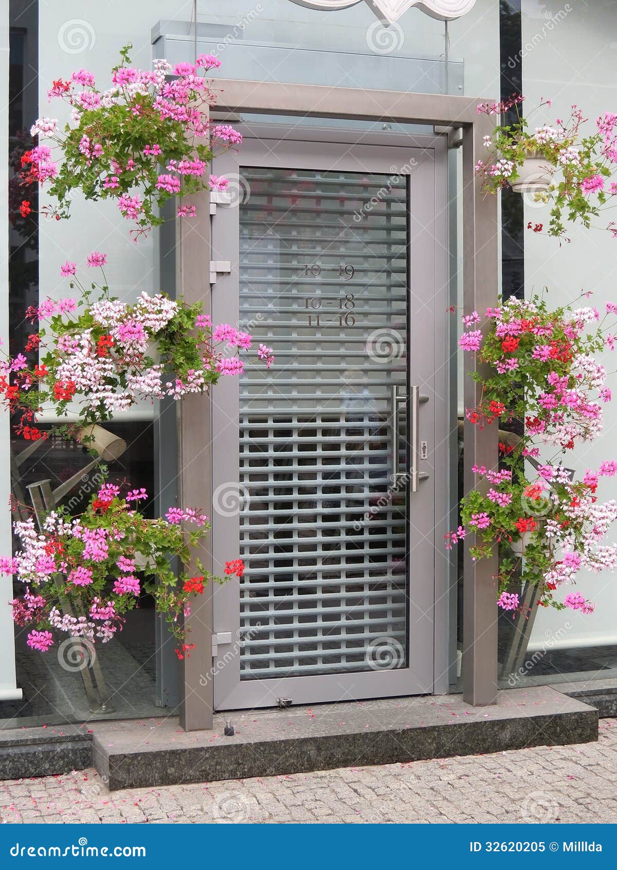 Door and flowers stock image. Image of wall, door, frame - 32620205