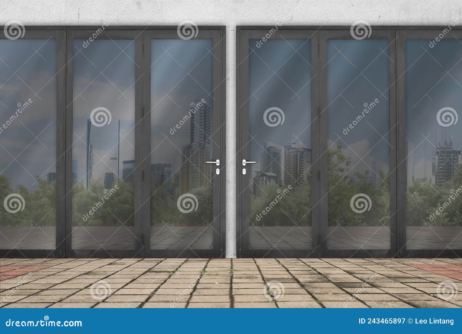 Door Glass with the Reflection of Building Stock Image - Image of ...
