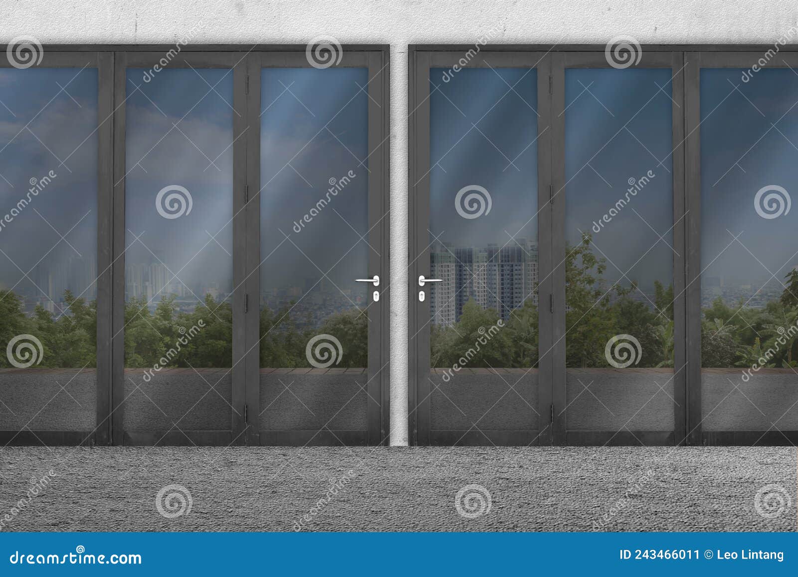 Door Glass with the Reflection of Building Stock Image - Image of ...