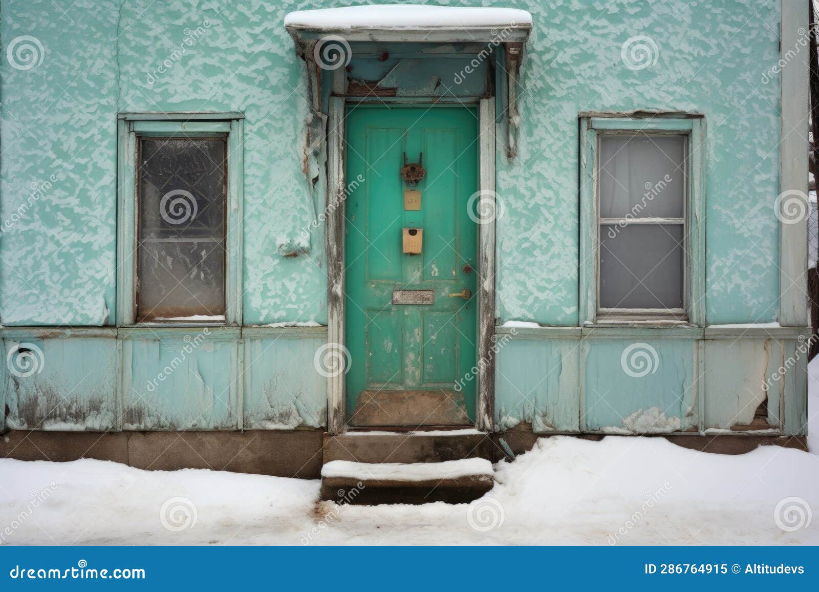 Door Half-covered in Snow, with Visible Door Knocker Stock Image ...