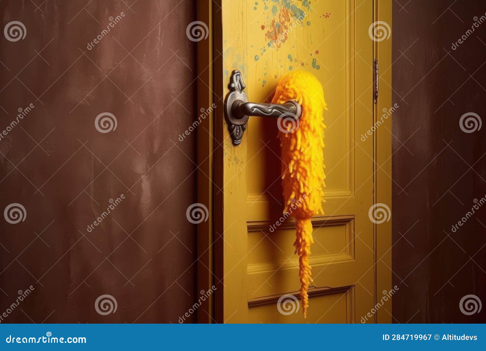 Door Handle with Bacteria and a Caution Sign Stock Illustration ...