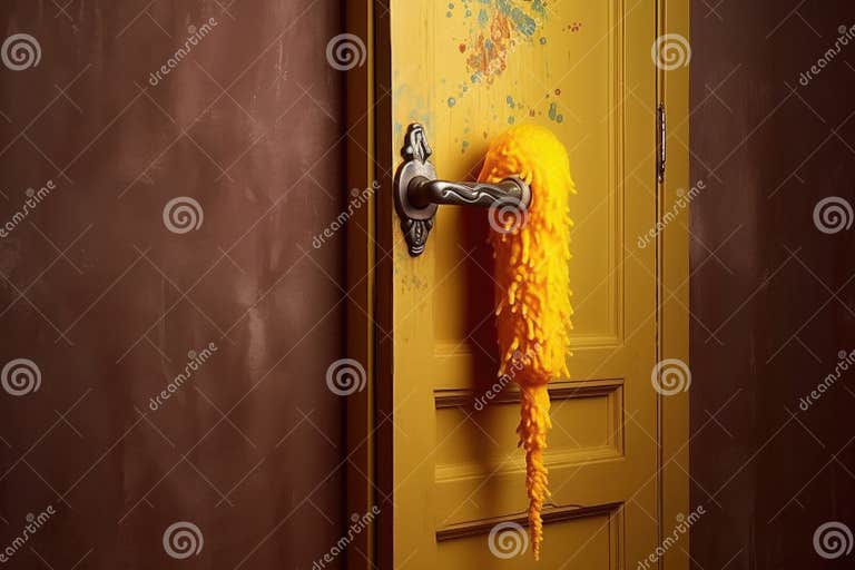Door Handle with Bacteria and a Caution Sign Stock Image - Image of ...