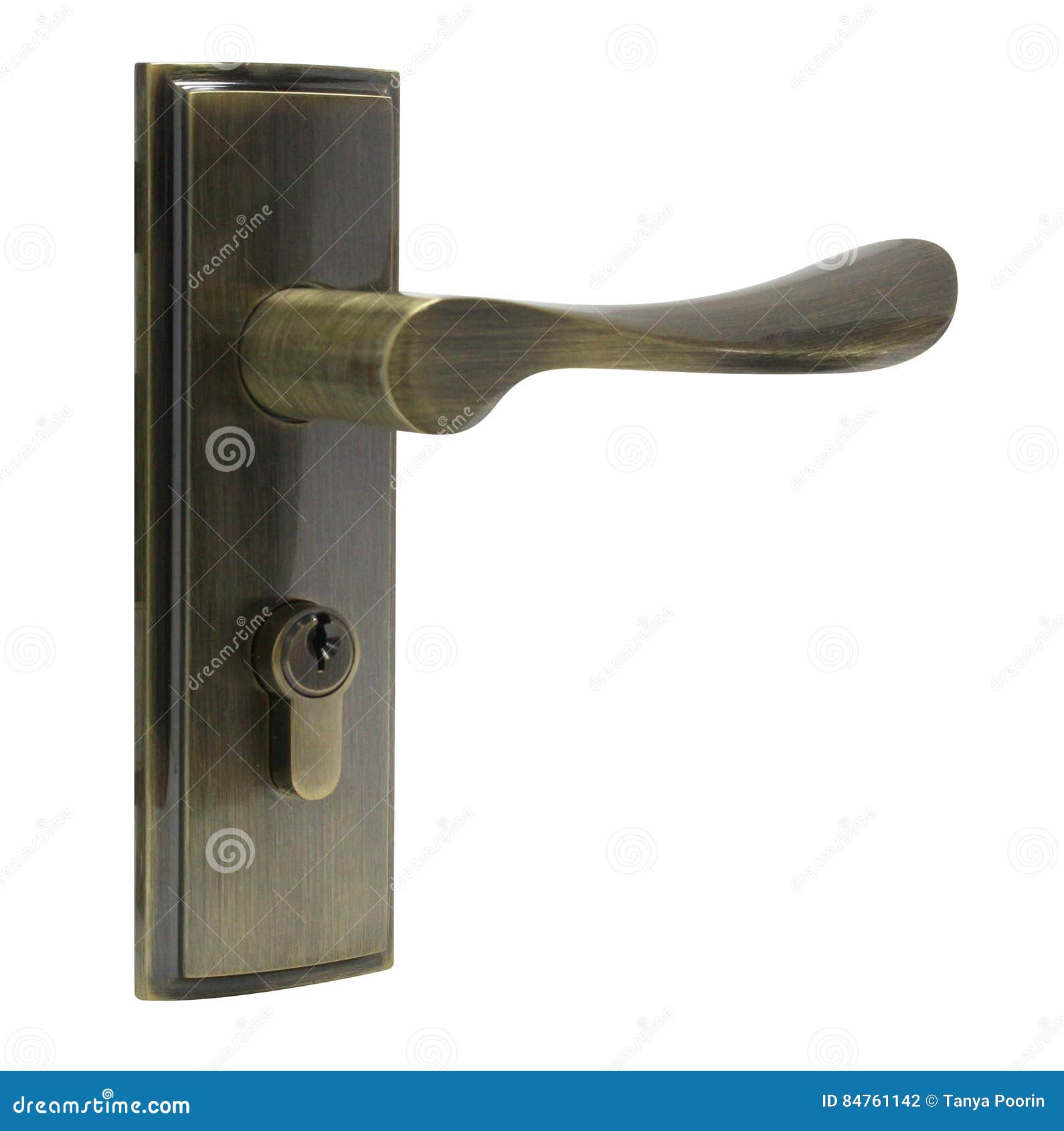 Door Handle of Bronze on White Background Side View. Stock Photo ...