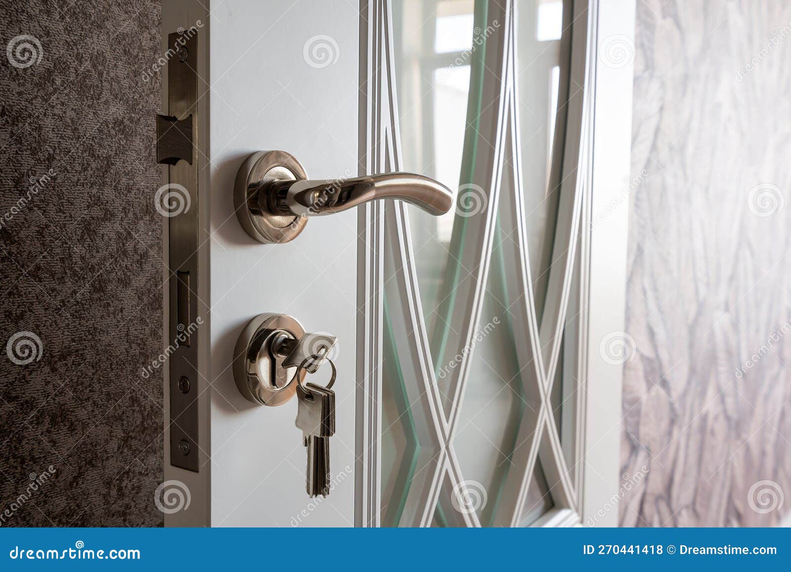Door Handle and Keyhole with Bunch of Keys Stock Photo - Image of ...