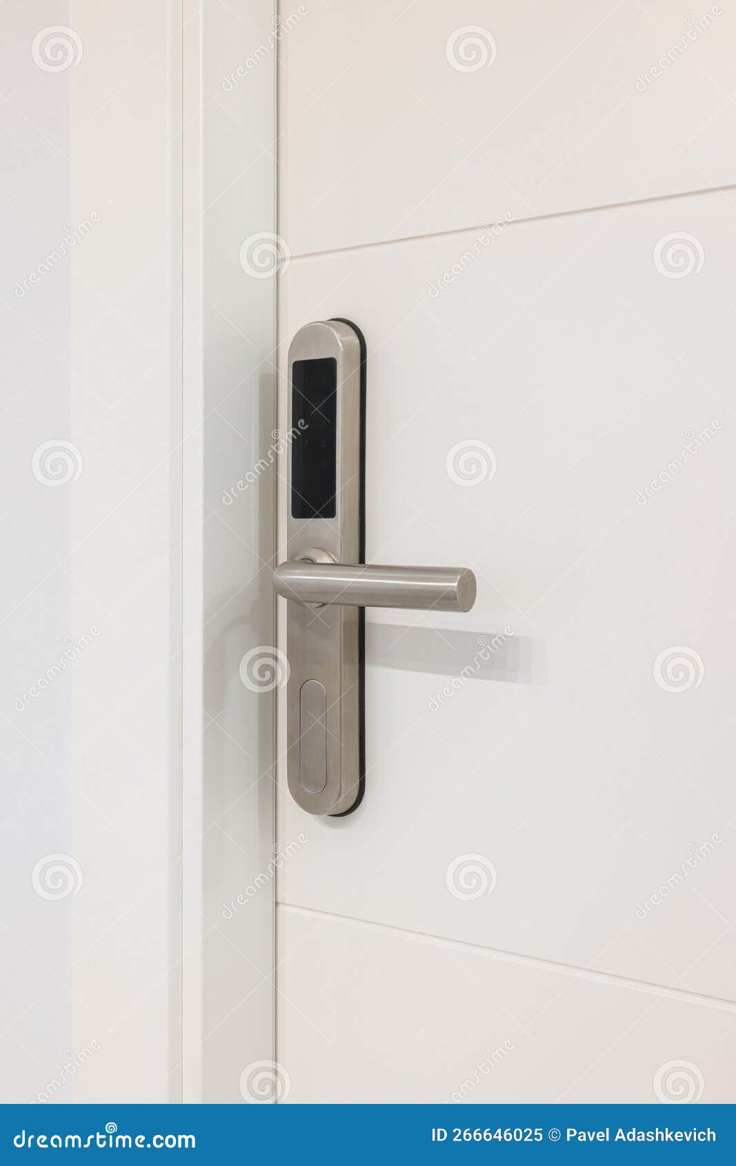 Door Handle with Plastic Card with Microchip or Digital Code. Closeup ...
