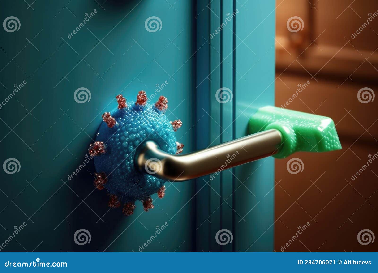 Door Handle with Warning Sign about Germs Stock Image - Image of safety ...
