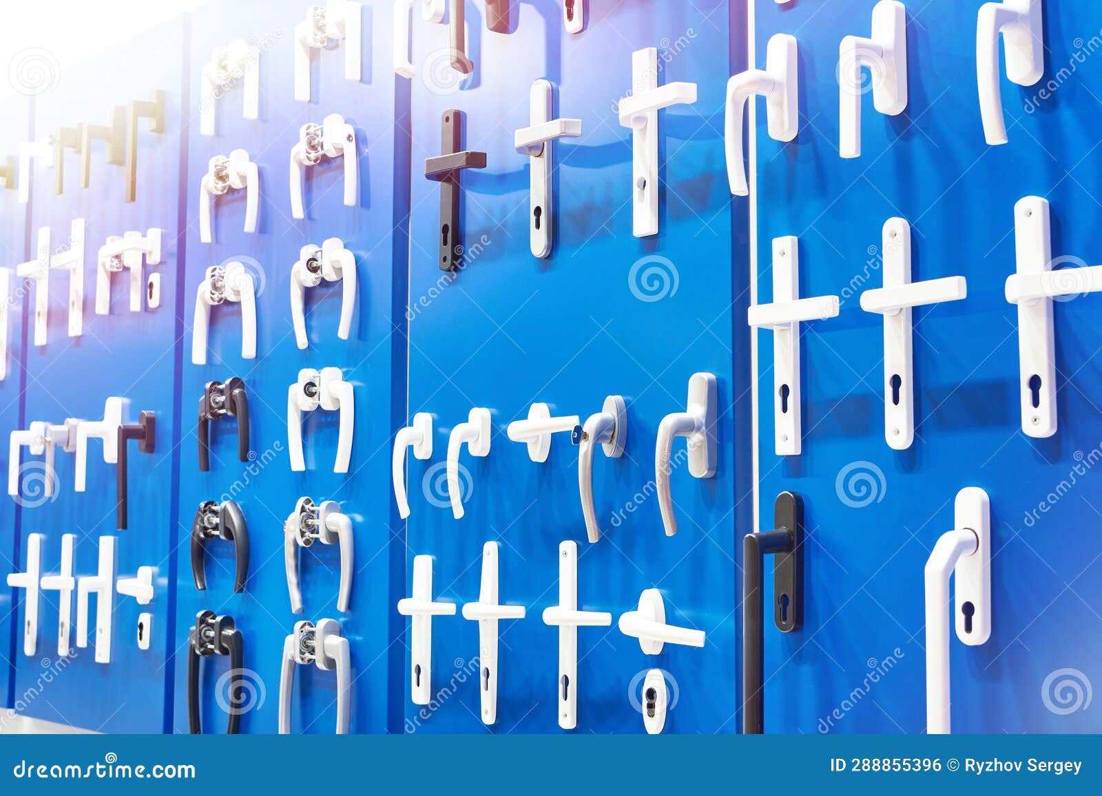 Door handles on store stock photo. Image of interior - 288855396